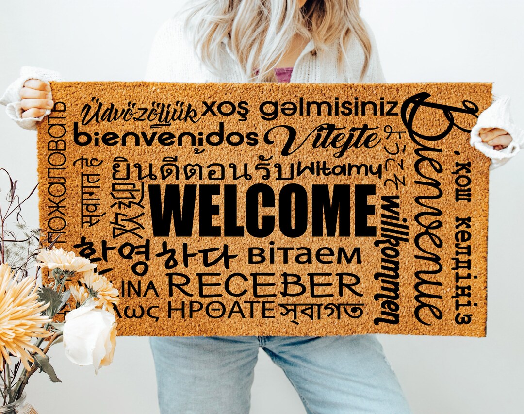 Welcome Doormat in Different Languages, Willkommen Doormat, Flocked ...