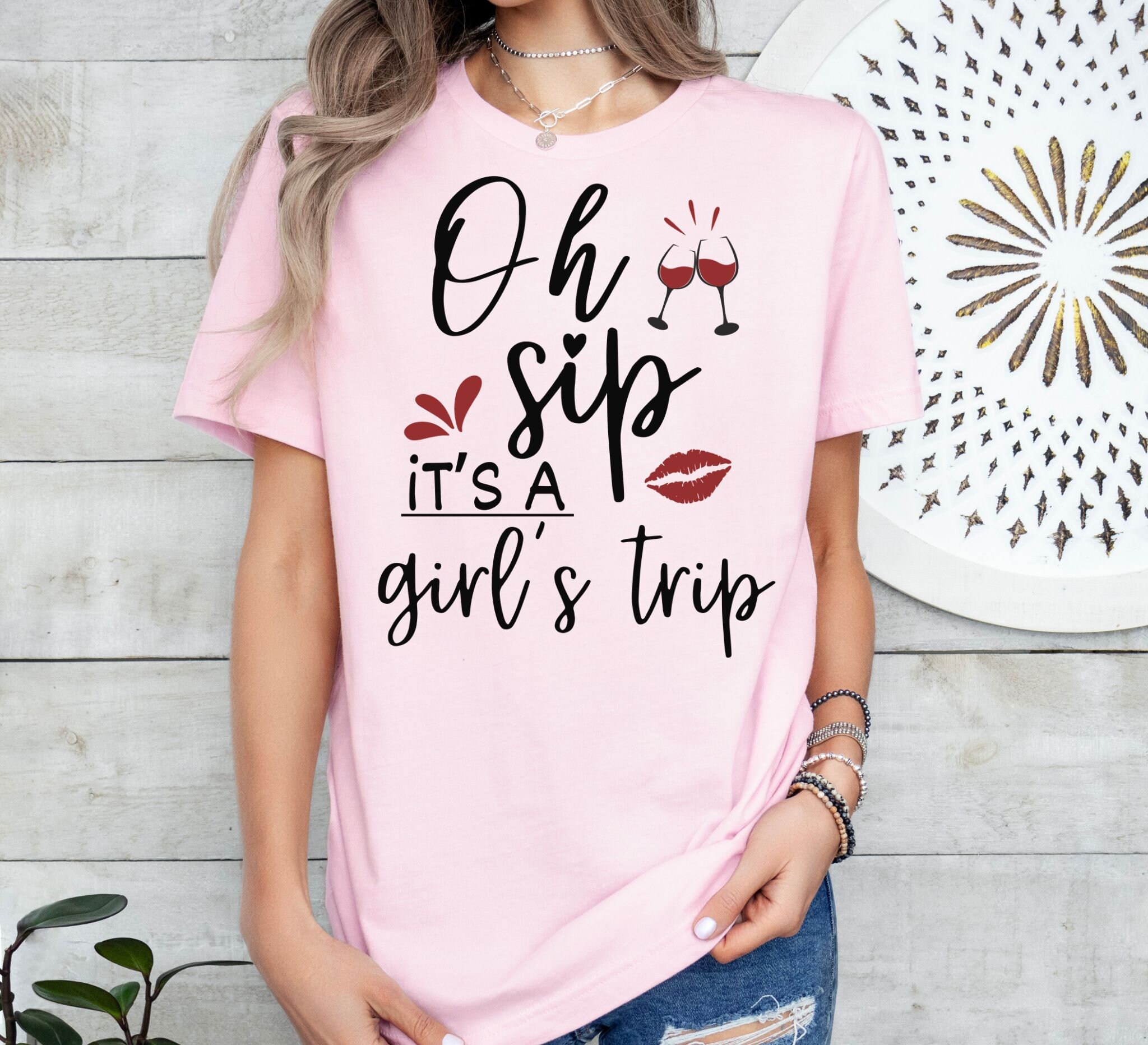 Oh Sip Its A Girls Trip, Ladies Group Vacation T Shirts, Matching Shirts, All Girls Trip Shirt ...