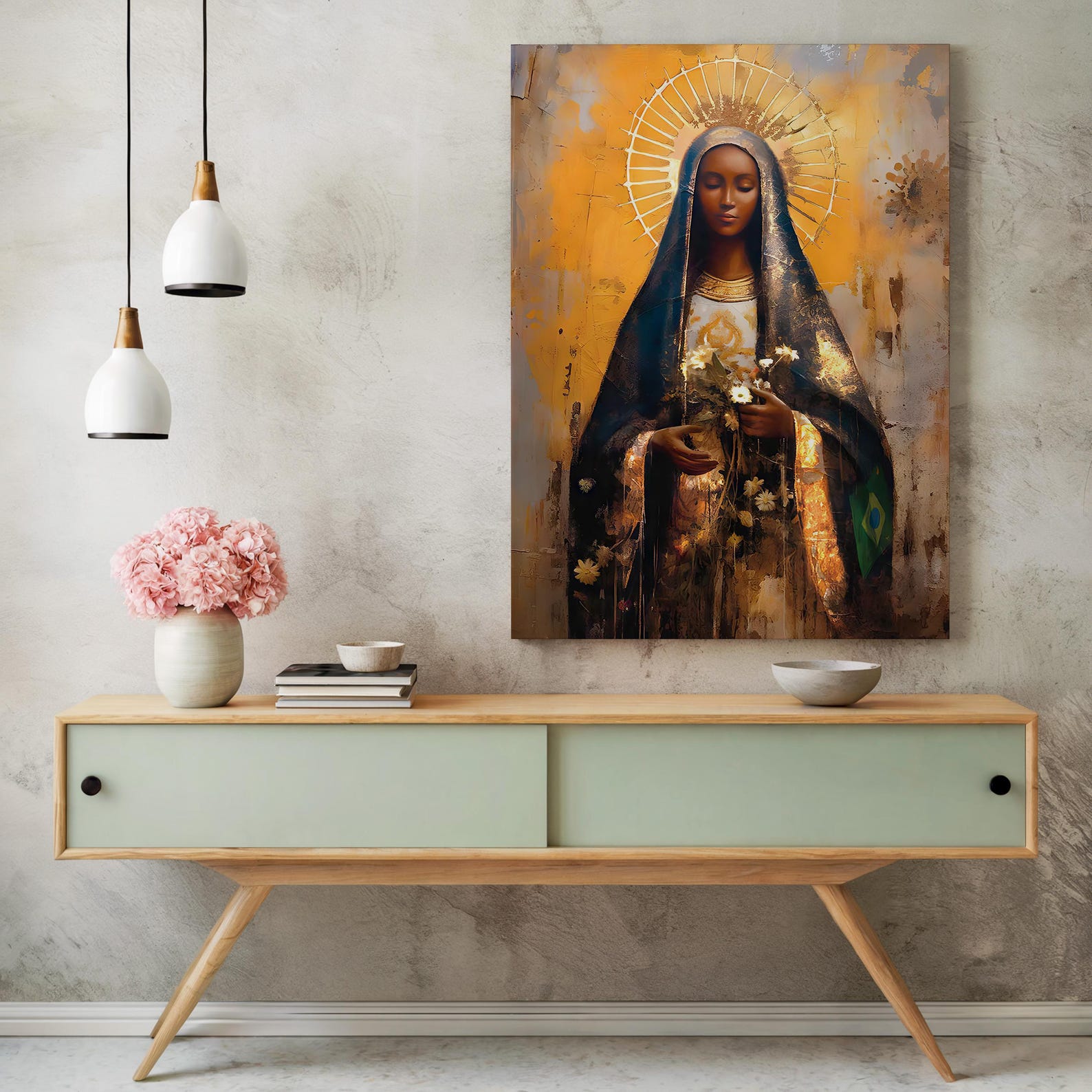 Our Lady of Aparecida Religious Wall Art | Abstract Watercolor Painting ...
