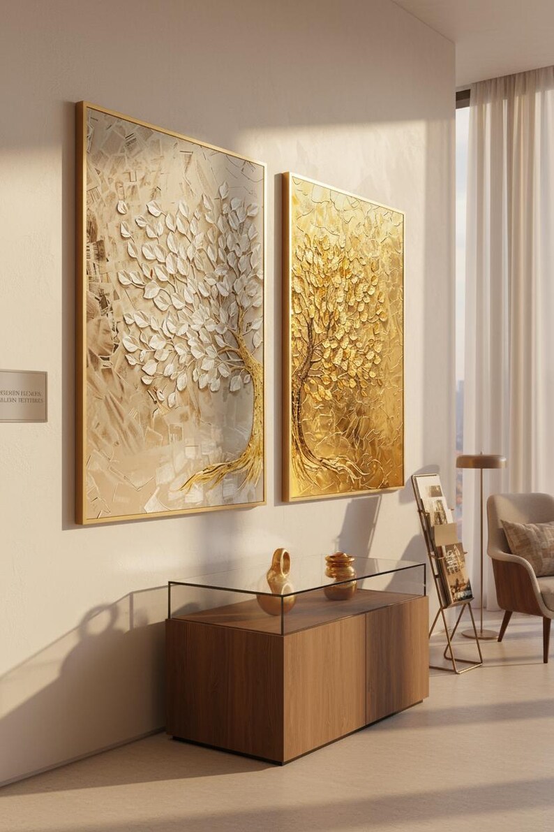 Tree of Prosperity Canvas Prints | Gold & White Abstract Wall Art (set ...