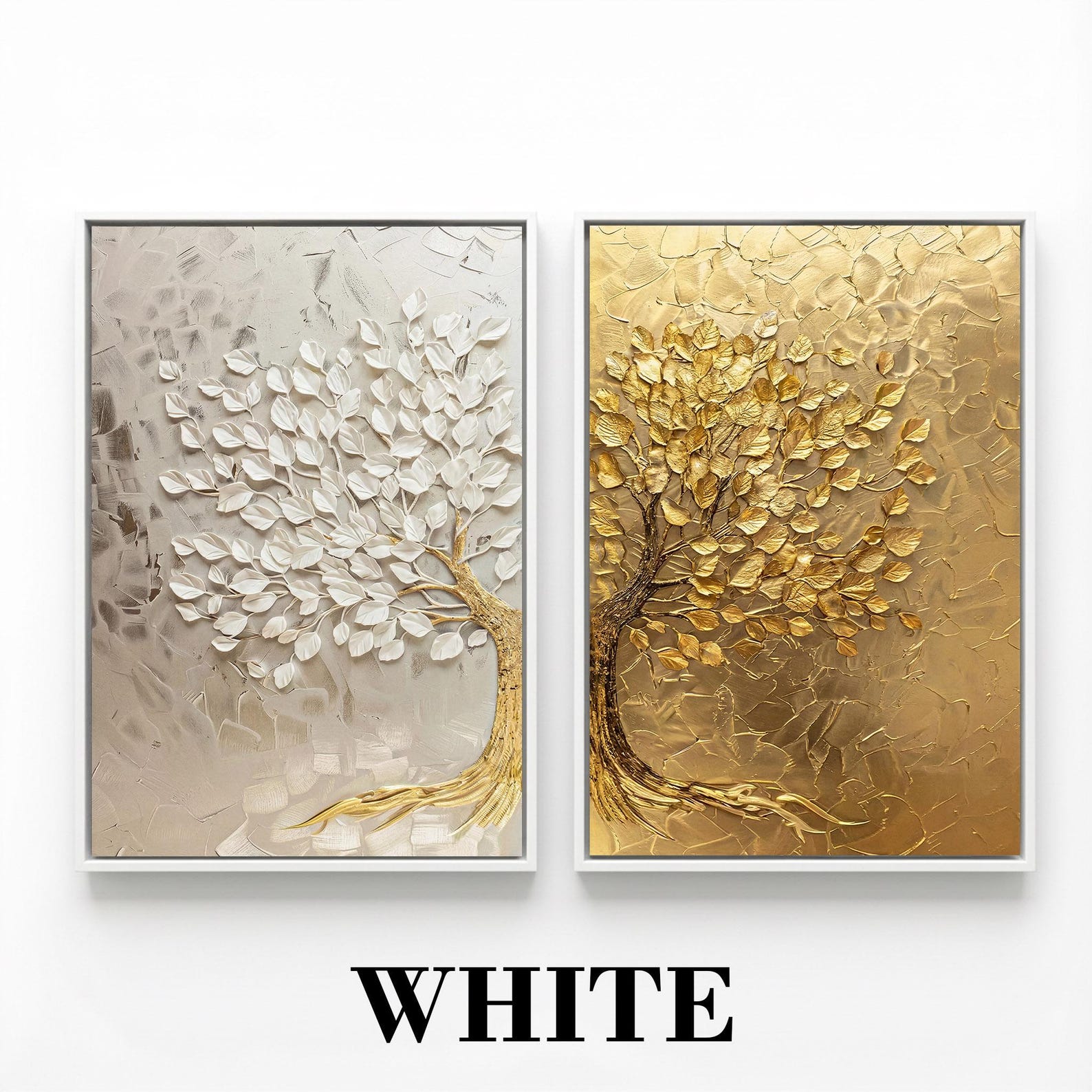 Tree of Prosperity Canvas Prints | Gold & White Abstract Wall Art (set ...