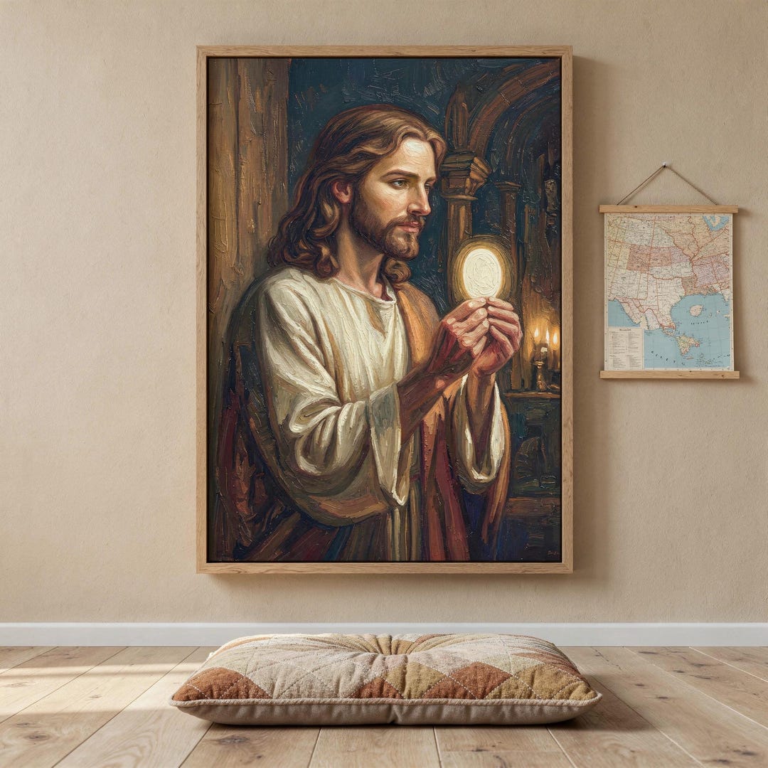 Jesus Communion Wafer Oil Painting Print | Religious Home Decor - Etsy