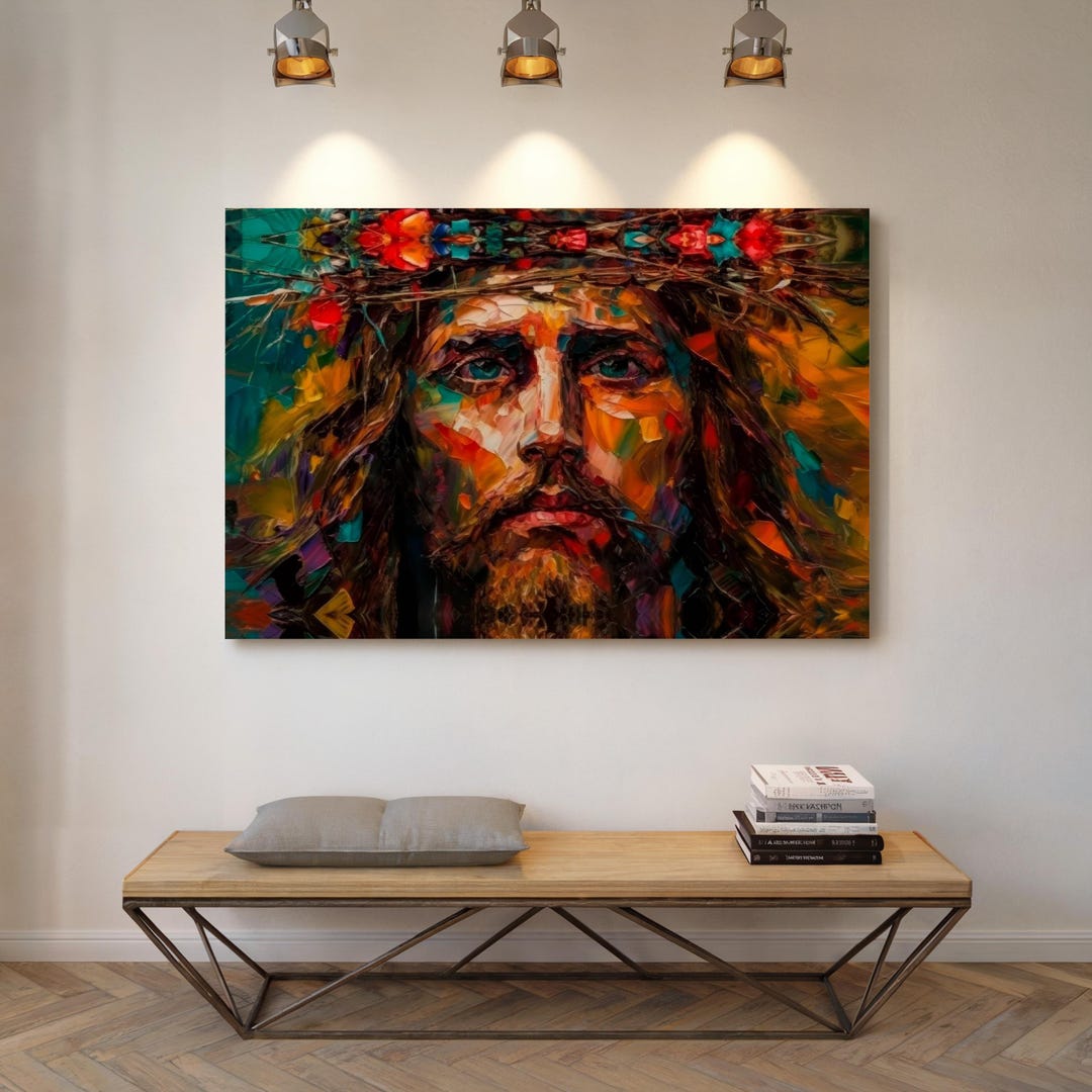 Abstract Colorful Jesus Face Painting – Vibrant Christian Wall Art ...