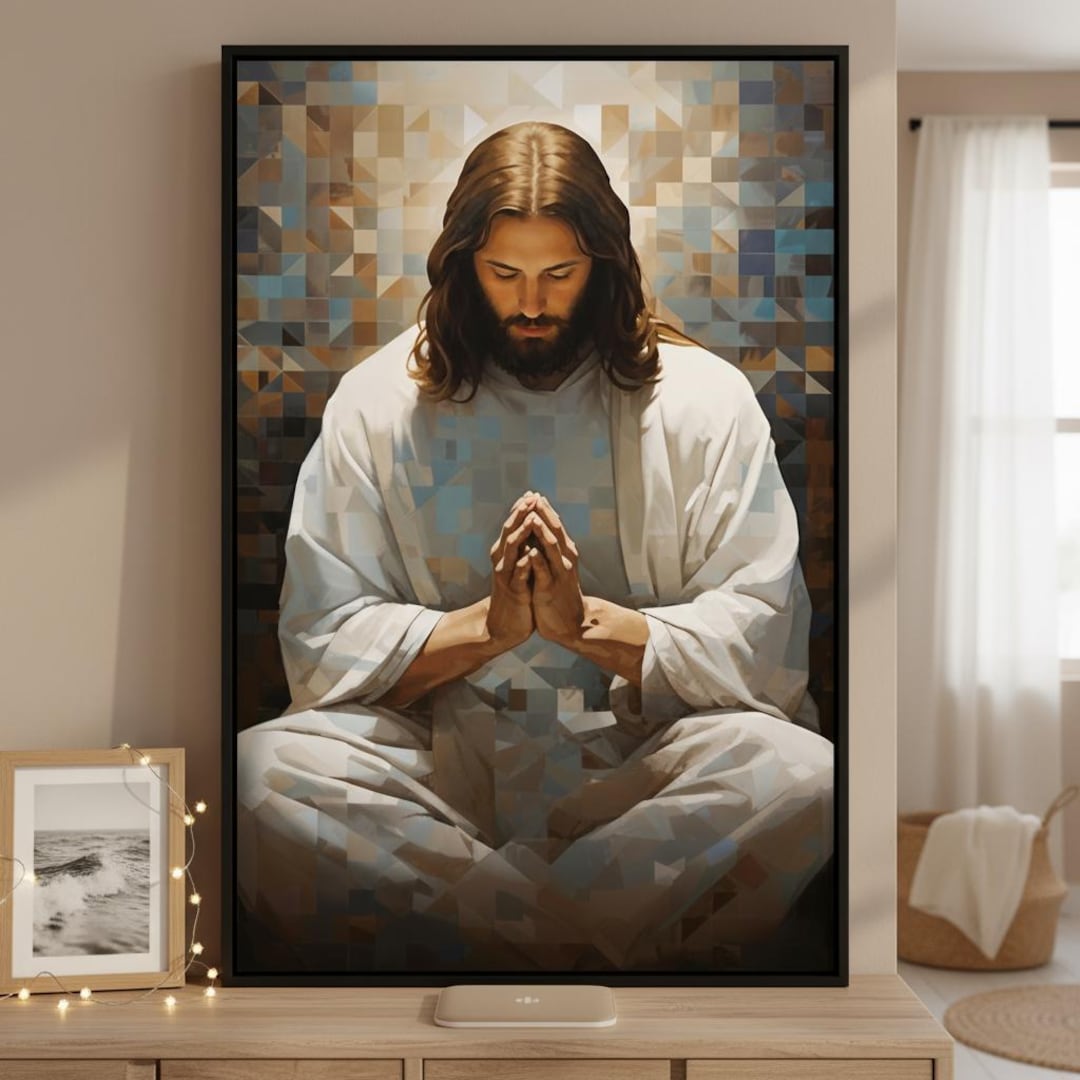 Jesus Praying Abstract Grid Wall Art | Christian Religious Decor ...