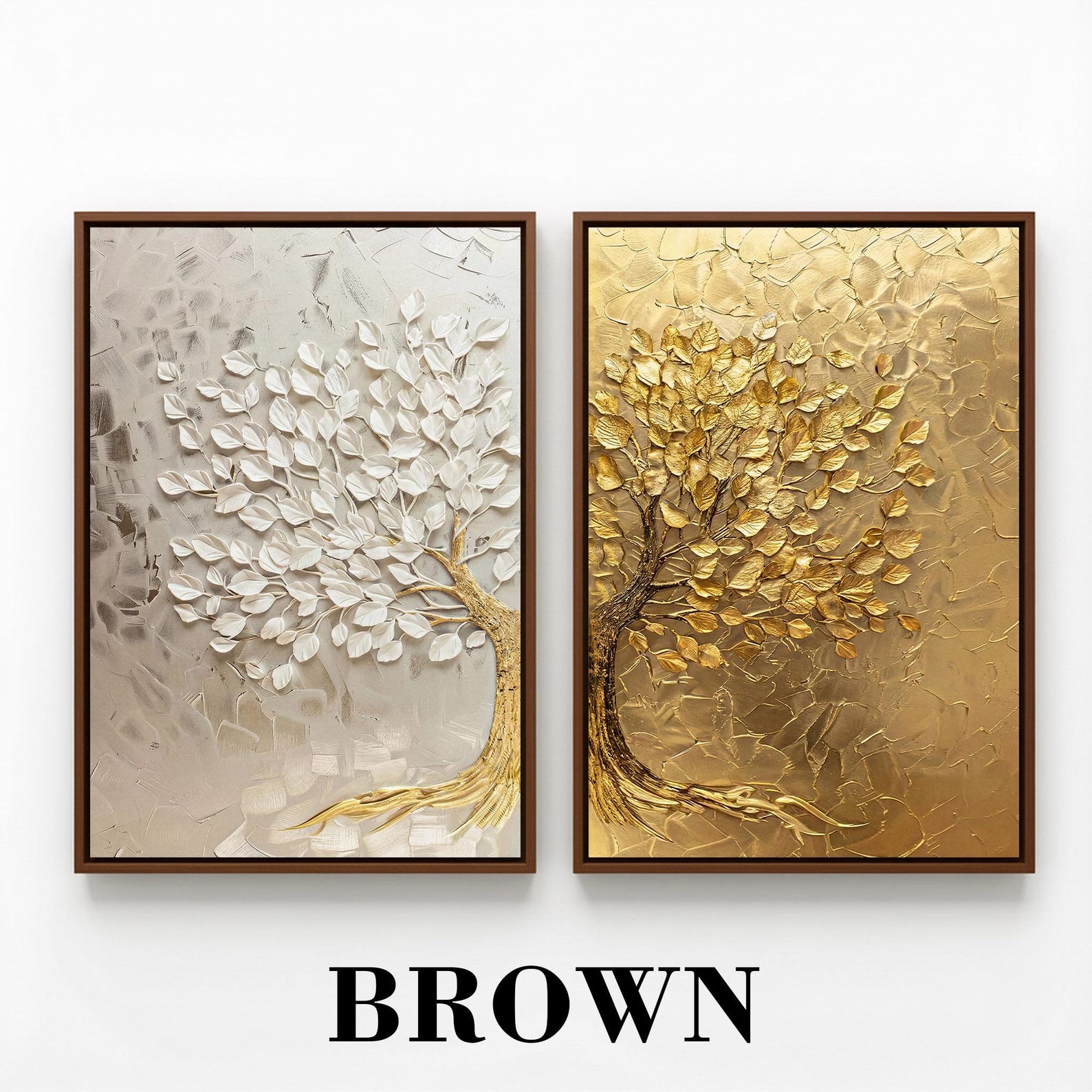 Tree of Prosperity Canvas Prints | Gold & White Abstract Wall Art (set ...