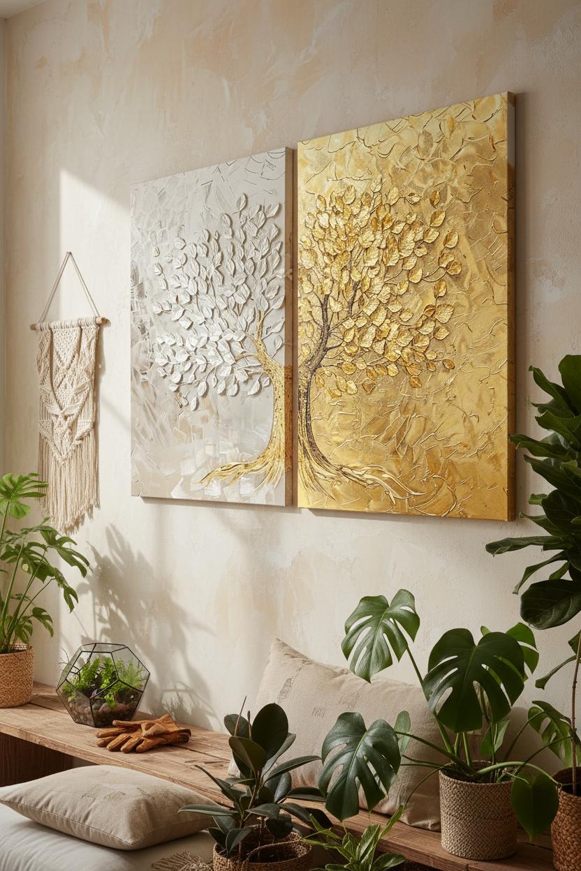 Tree of Prosperity Canvas Prints | Gold & White Abstract Wall Art (set ...