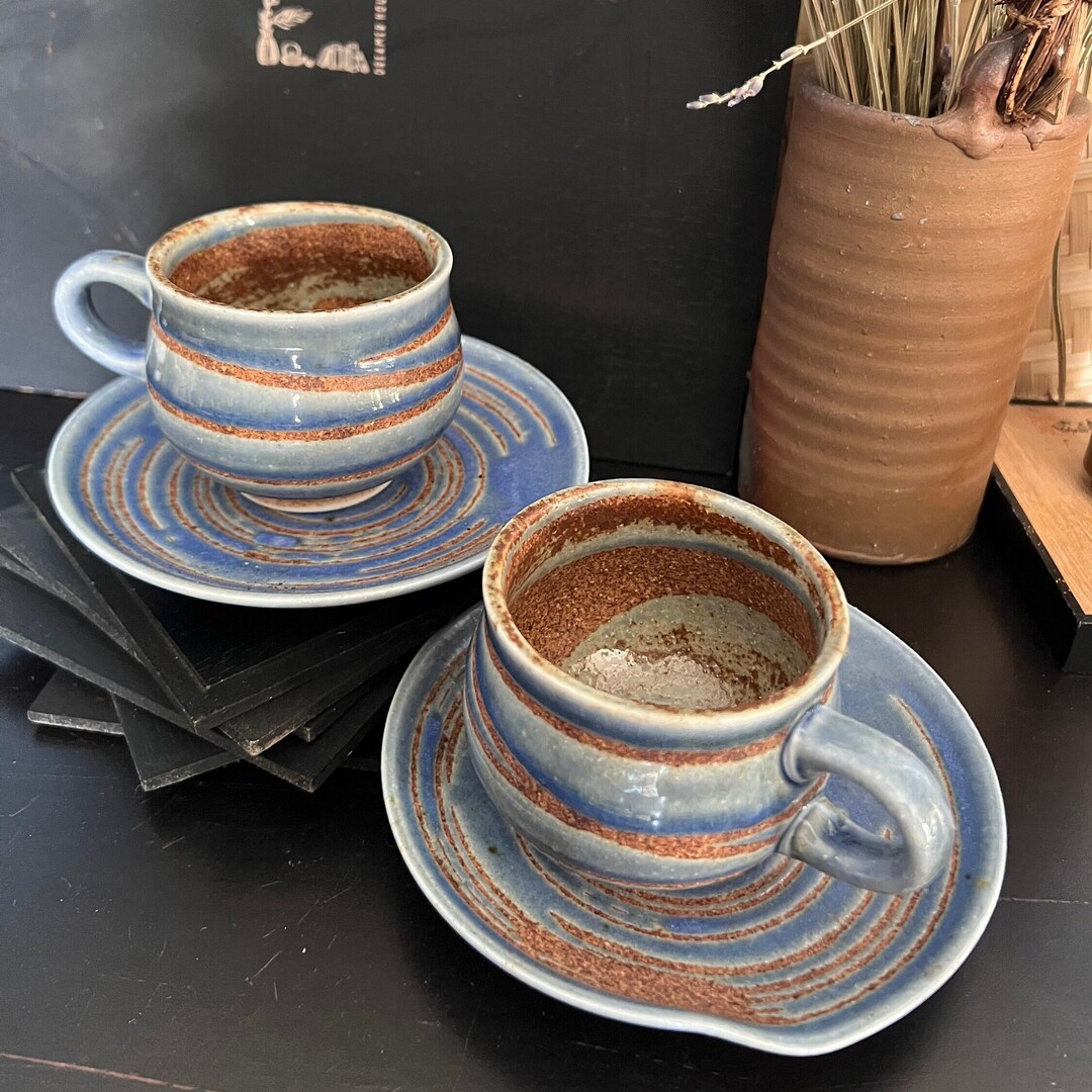 Roundabout Tea-coffee Cups | Set of 2 | Japanese Vintage Pottery ...