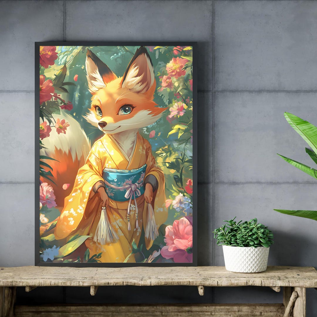 Puzzle, Cute Fox in an Elegant Yellow Kimono, Jigsaw, Brain Teaser, Fun ...