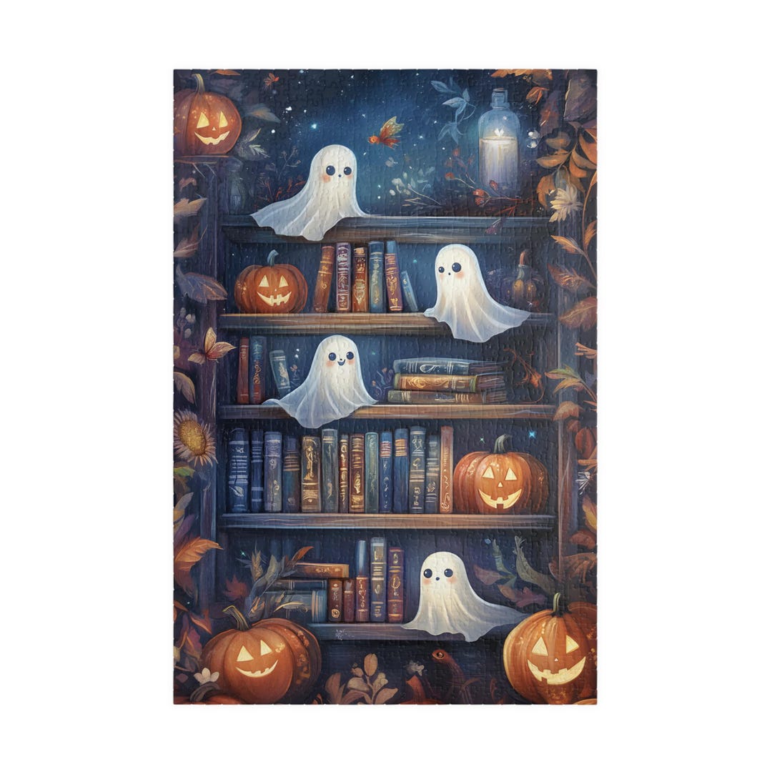 Halloween Puzzle: Spooky Bookshelf Ghosts, Vibrant Colors, 520-piece - Etsy