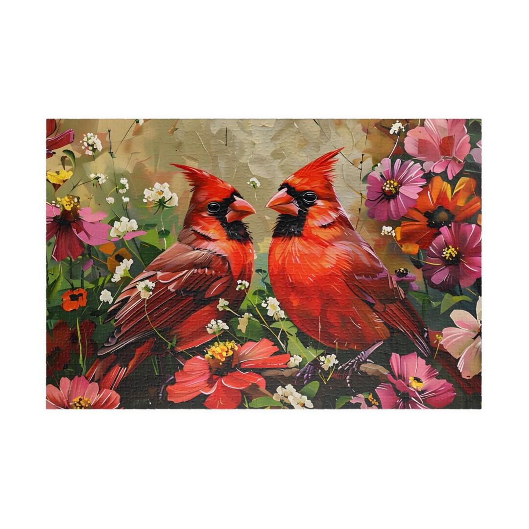 Two Cardinals Jigsaw Puzzle: Vintage Floral Bird Art (110-1014 Piece ...