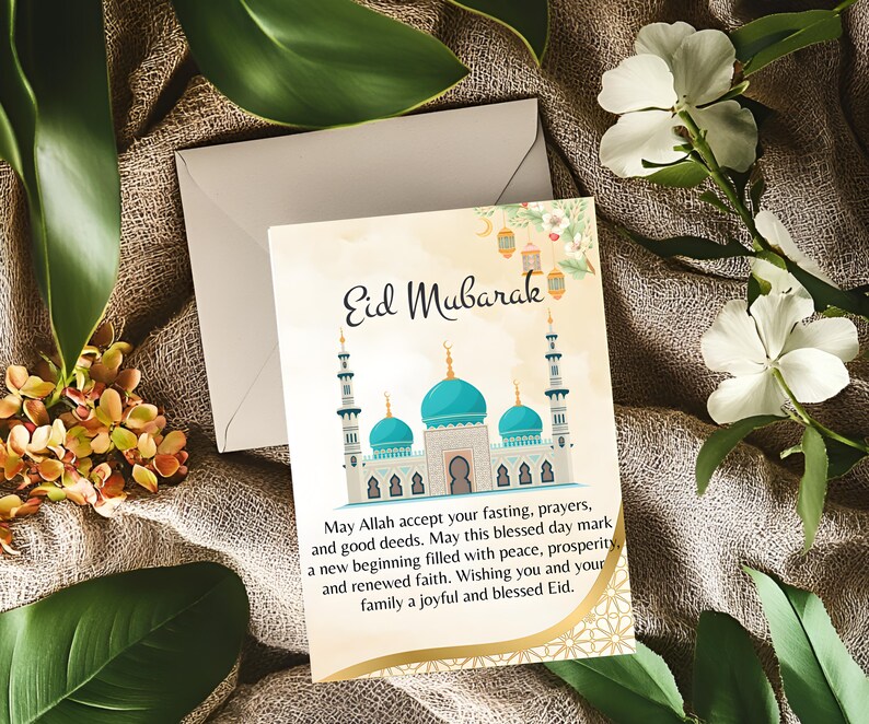 Handmade Customizable Eid Mubarak Greeting Card, Islamic Eid Decor, 5x7 ...