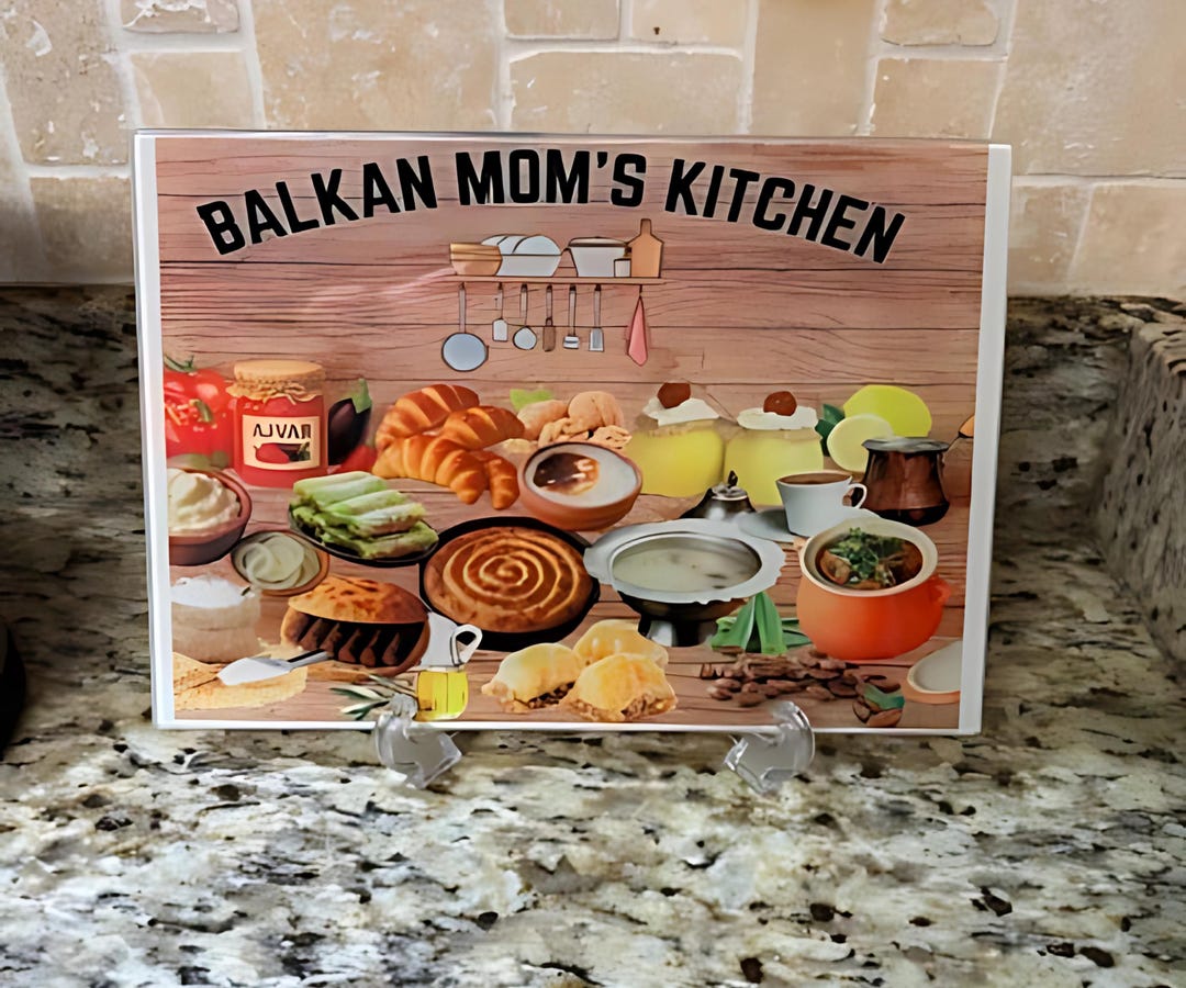 Balkan Mom's Kitchen Glass Cutting Board, Bosnian Food Art - Etsy