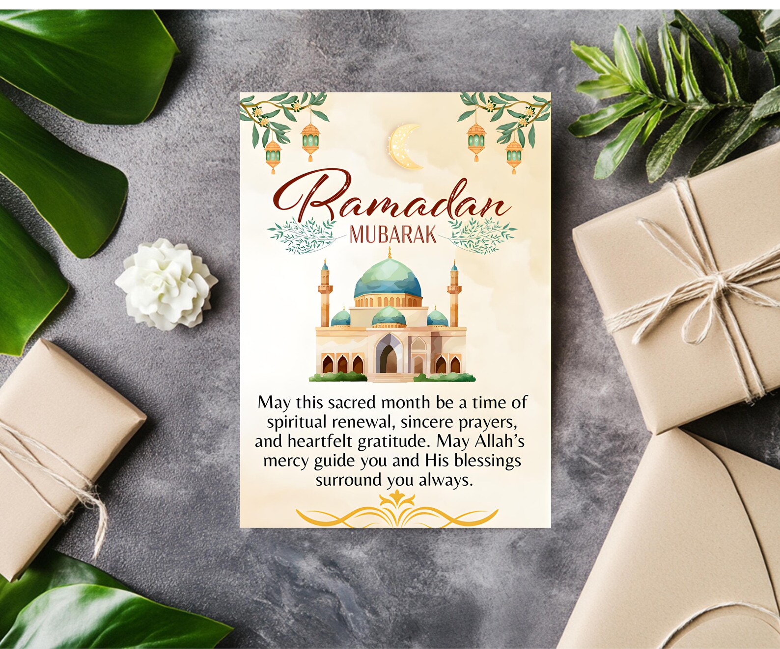 Ramadan Mubarak Customizable Greeting Card, Islamic Ramadan ...