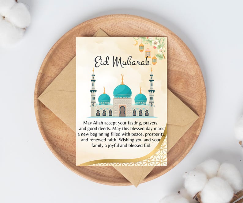 Handmade Customizable Eid Mubarak Greeting Card, Islamic Eid Decor, 5x7 ...