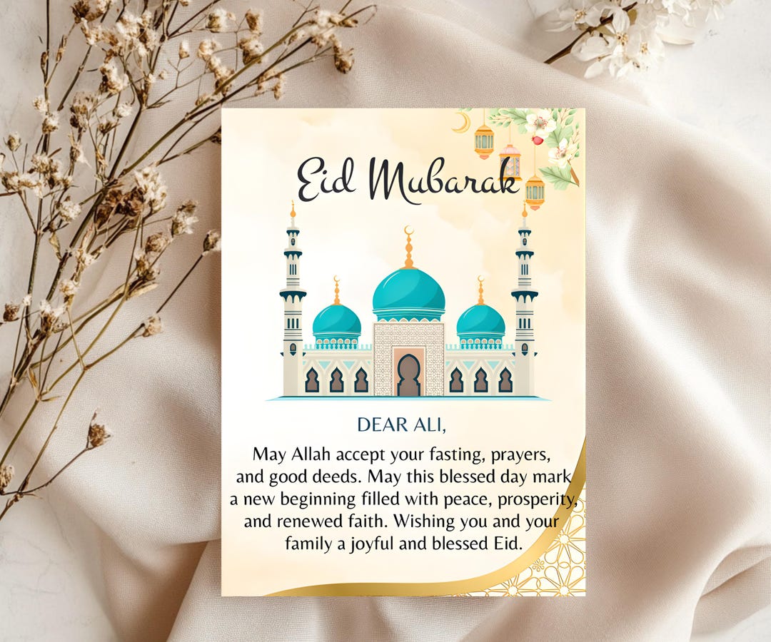 Handmade Customizable Eid Mubarak Greeting Card, Islamic Eid Decor, 5x7 ...