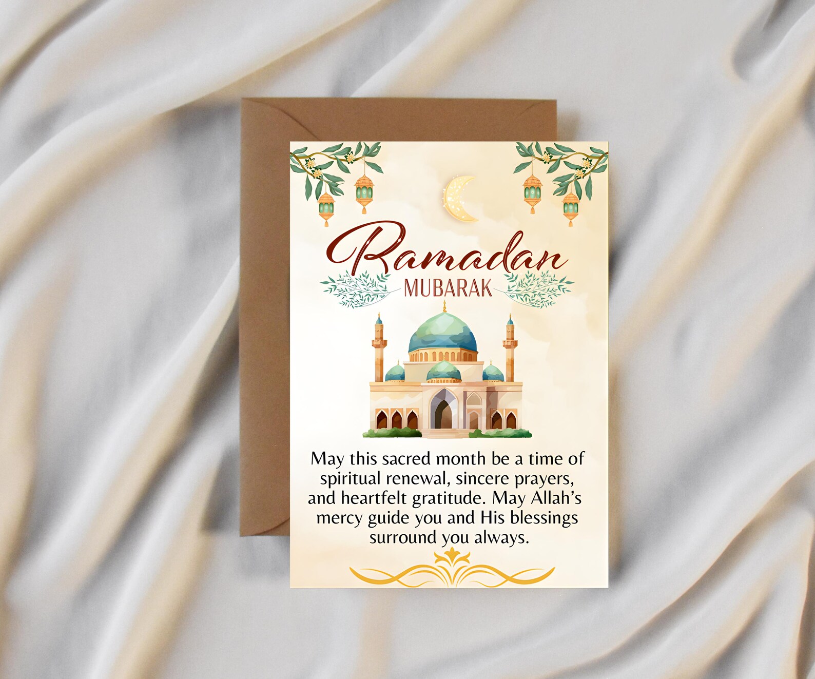 Ramadan Mubarak Customizable Greeting Card, Islamic Ramadan ...