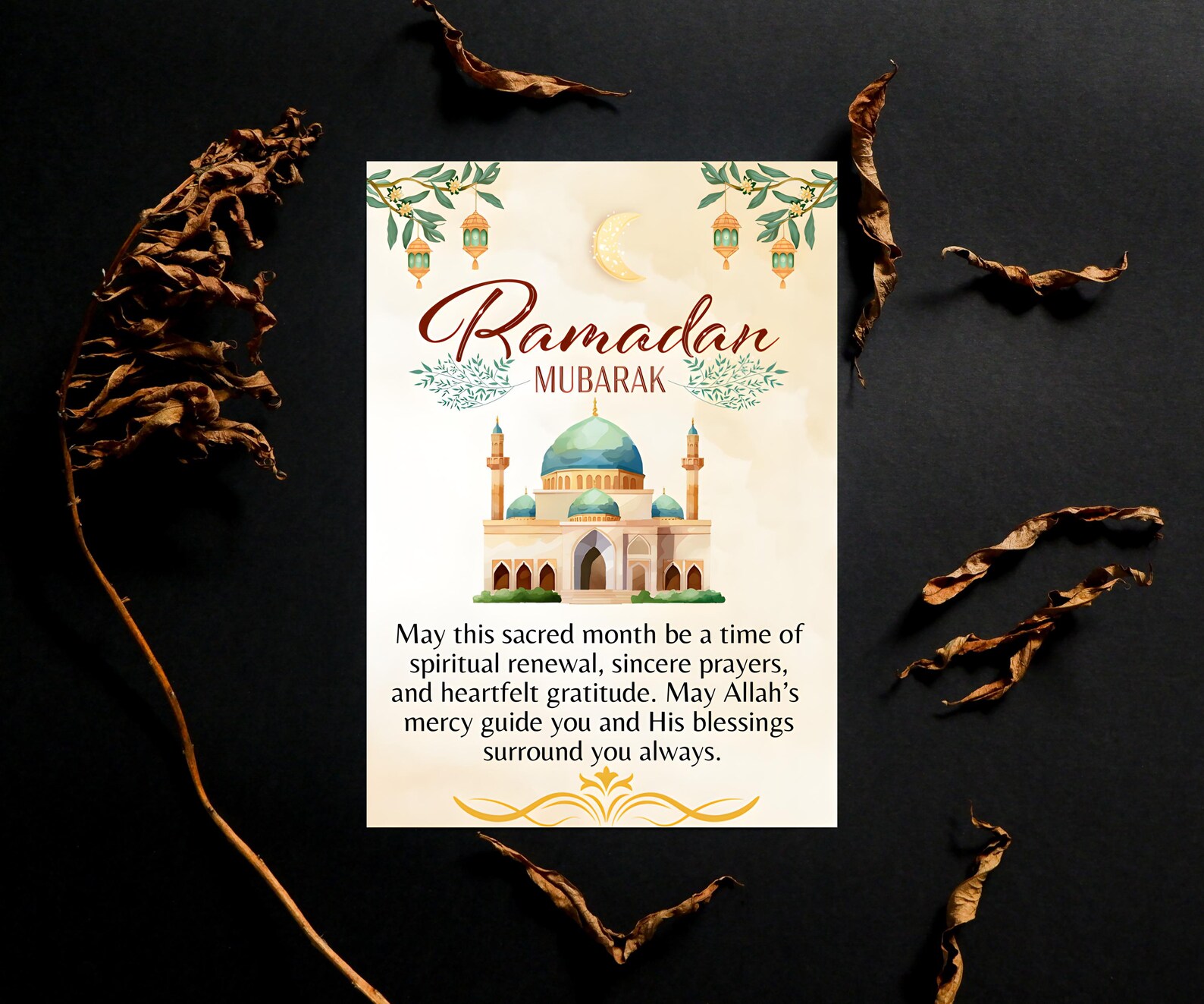 Ramadan Mubarak Customizable Greeting Card, Islamic Ramadan ...