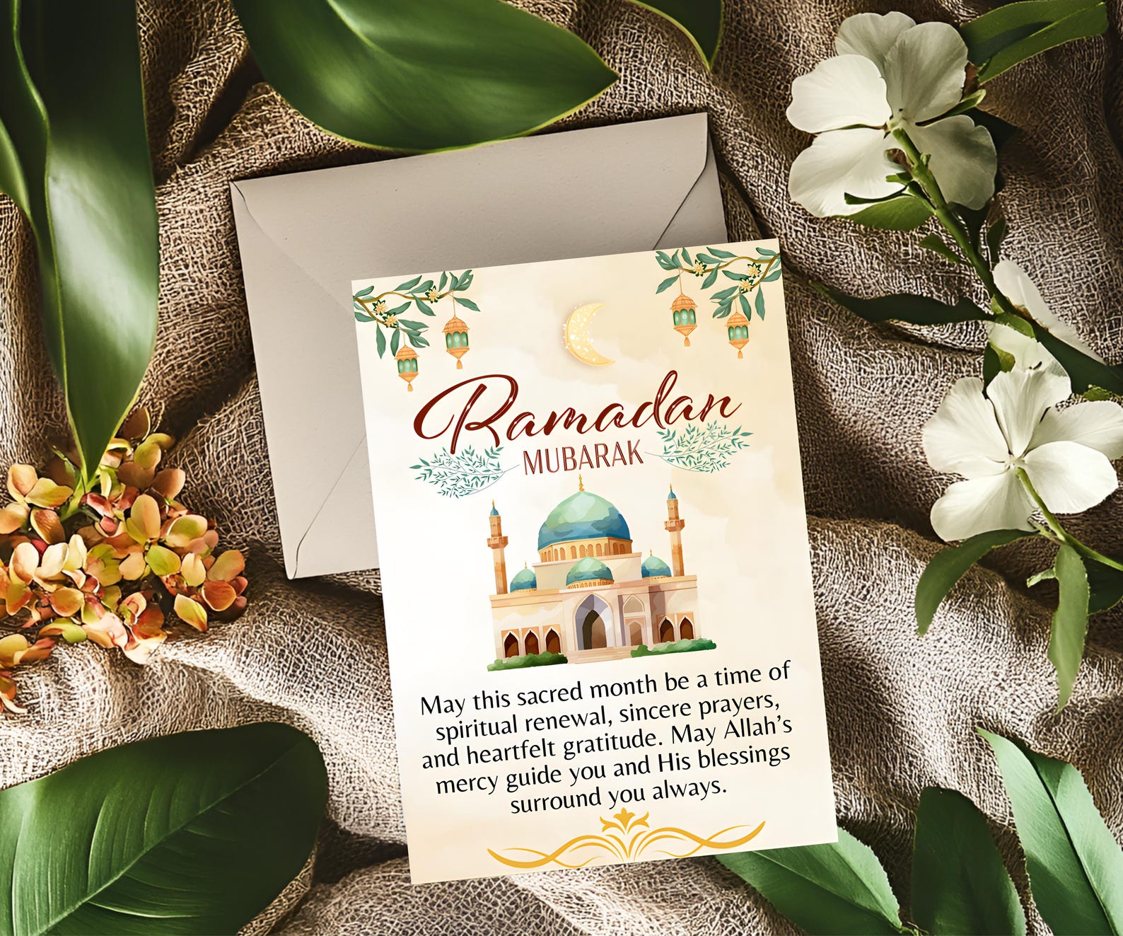 Ramadan Mubarak Customizable Greeting Card, Islamic Ramadan ...