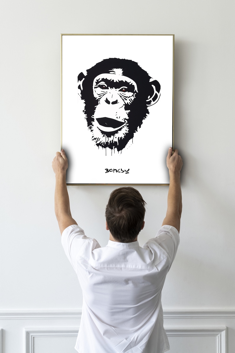Set 3 Print Banksy Thinking Monkey, Banksy Wall Art, Framed Wall Decor, Graffiti Wall Art, Wall ...