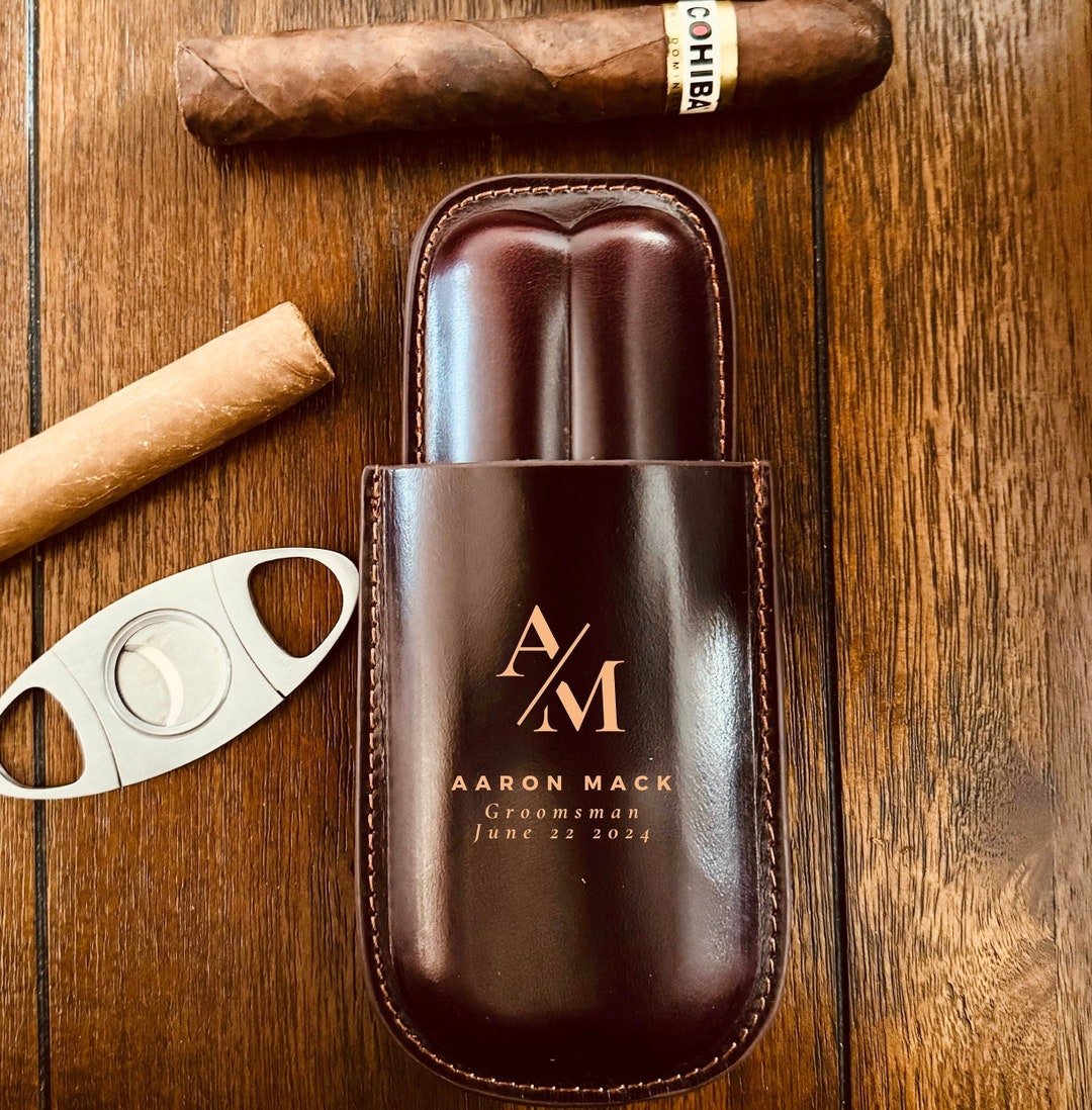 Leather Cigar Case, Personalized Leather Cigar Holder - Groomsman Gift ...
