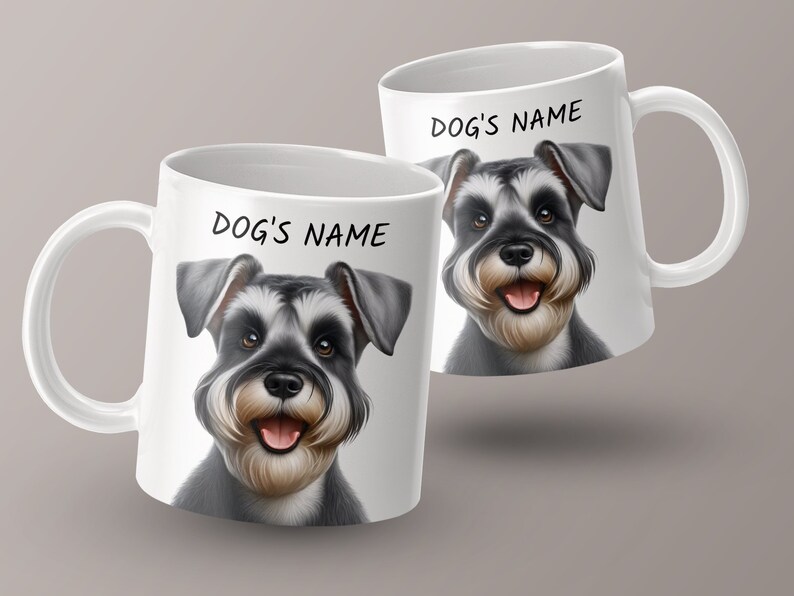 Customizable Dog Name Mug, Cute Schnauzer Portrait, Personalized Pet ...