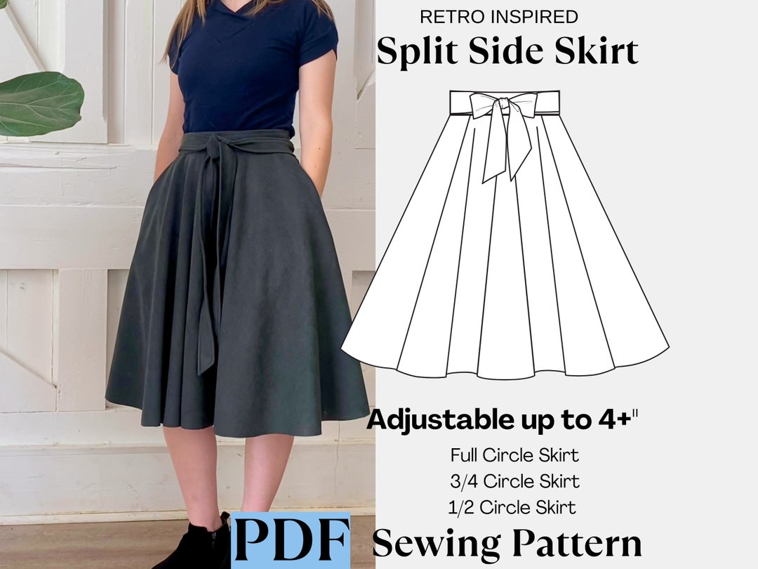 Adjustable Split Side Circle Wrap Skirt PDF Pattern Vintage Inspired - Etsy