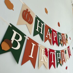Autumn Birthday Banner, Fall Themed Decorations, Pumpkin and Leaves ...