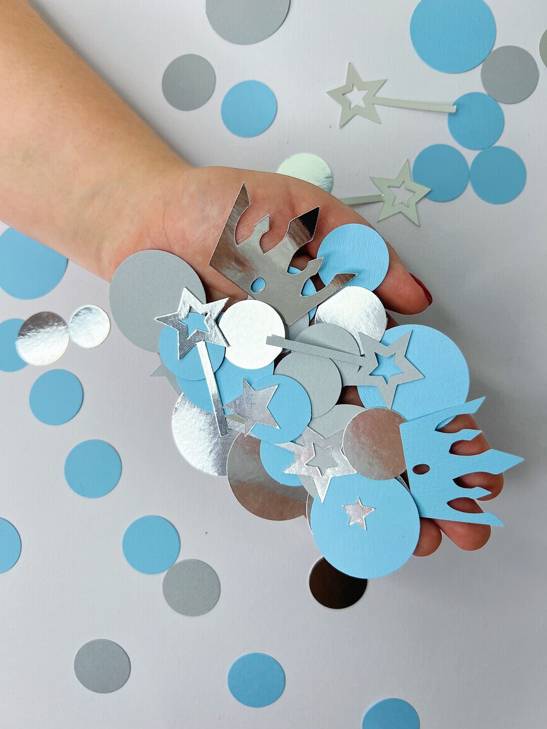 Crown Blue and Silver Confetti, Boy First Birthday, Baby Shower ...