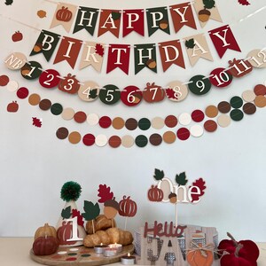 Autumn Birthday Banner, Fall Themed Decorations, Pumpkin and Leaves ...