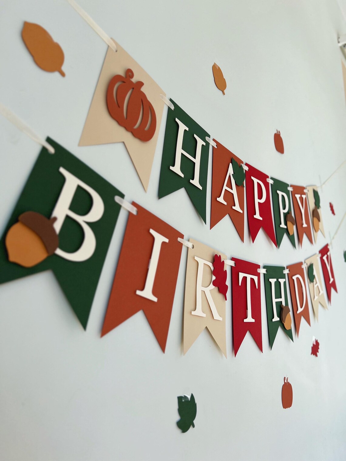 Autumn Birthday Banner, Fall Themed Decorations, Pumpkin and Leaves ...
