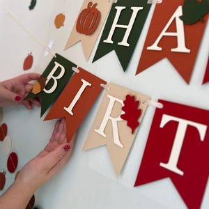Autumn Birthday Banner, Fall Themed Decorations, Pumpkin and Leaves ...