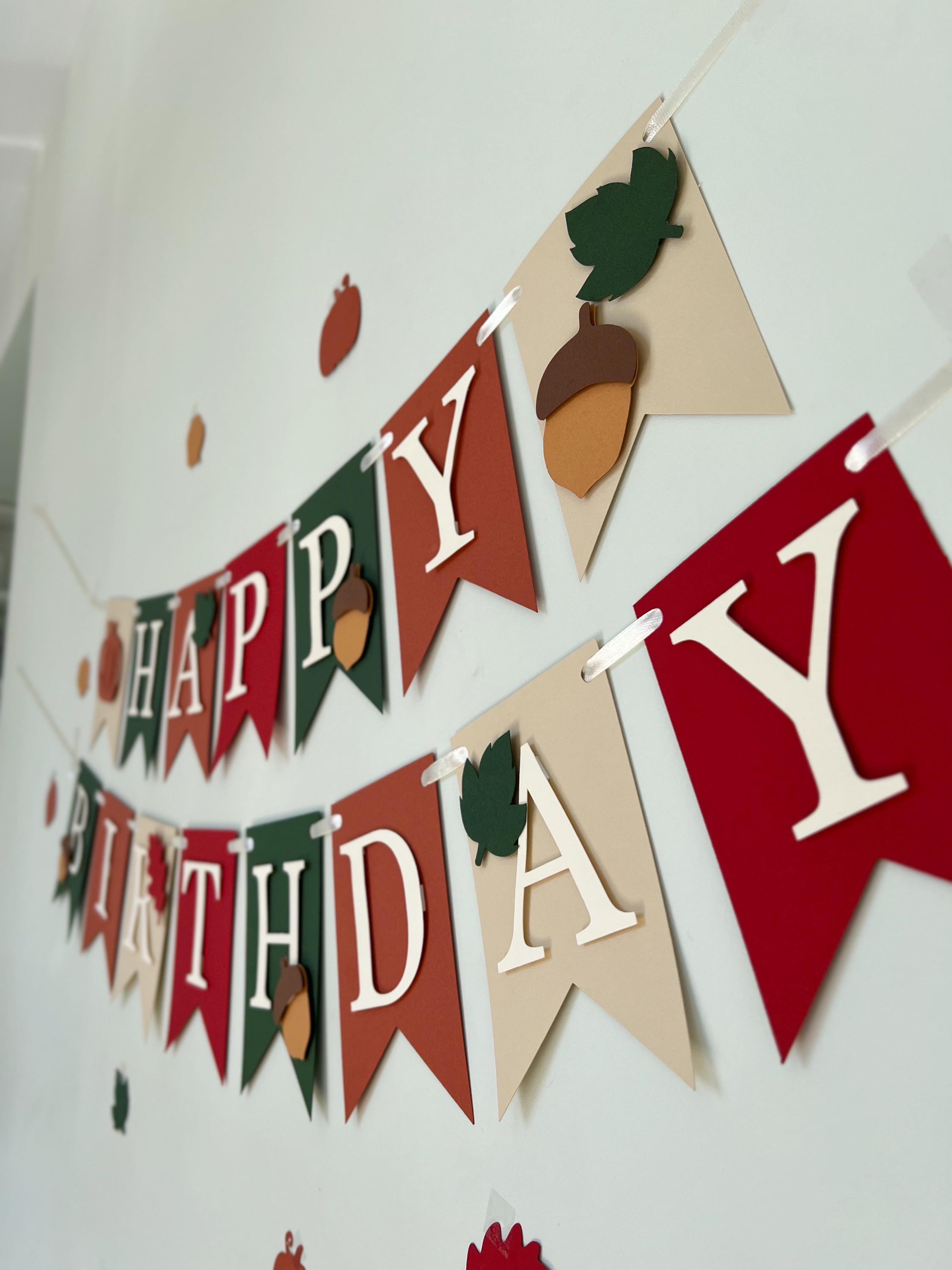 Autumn Birthday Banner, Fall Themed Decorations, Pumpkin and Leaves ...