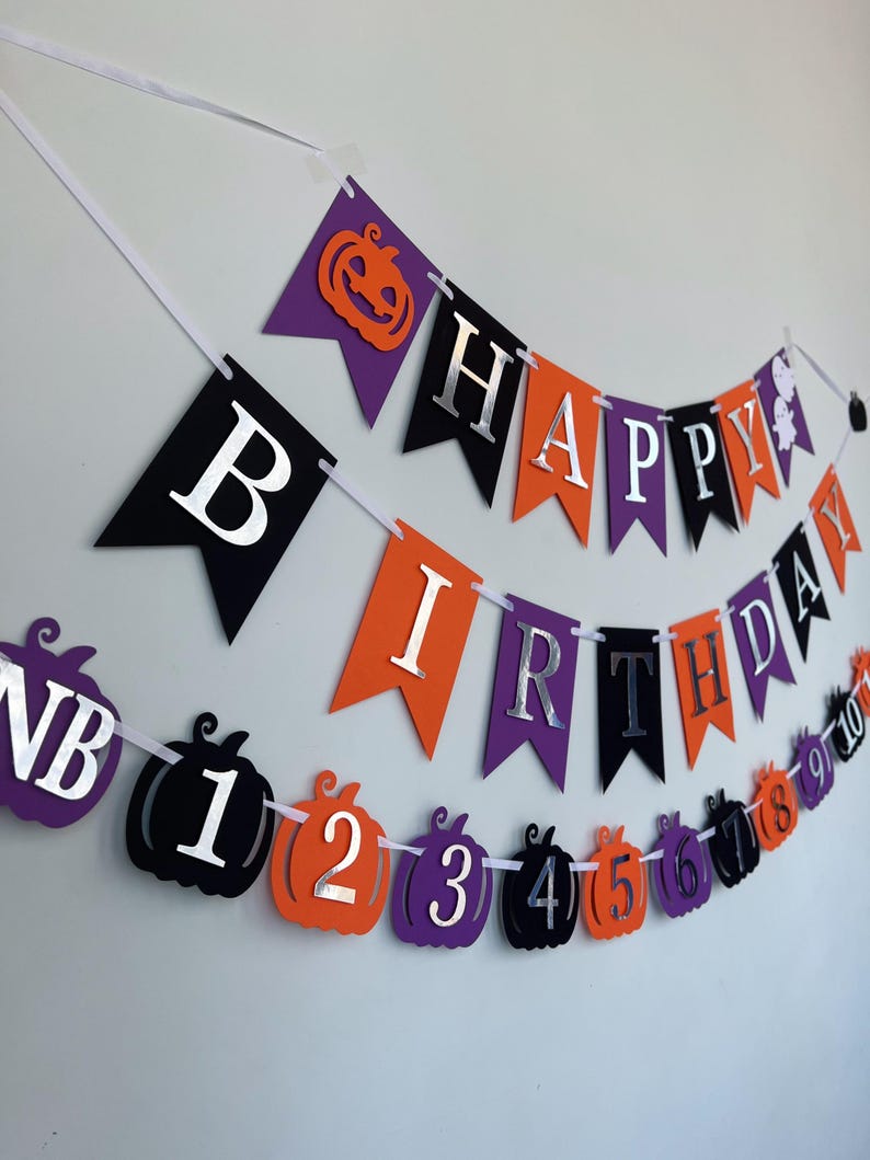 Halloween 12 Month Banner, Spooky One, Pumpkin Milestone Banner, Baby ...