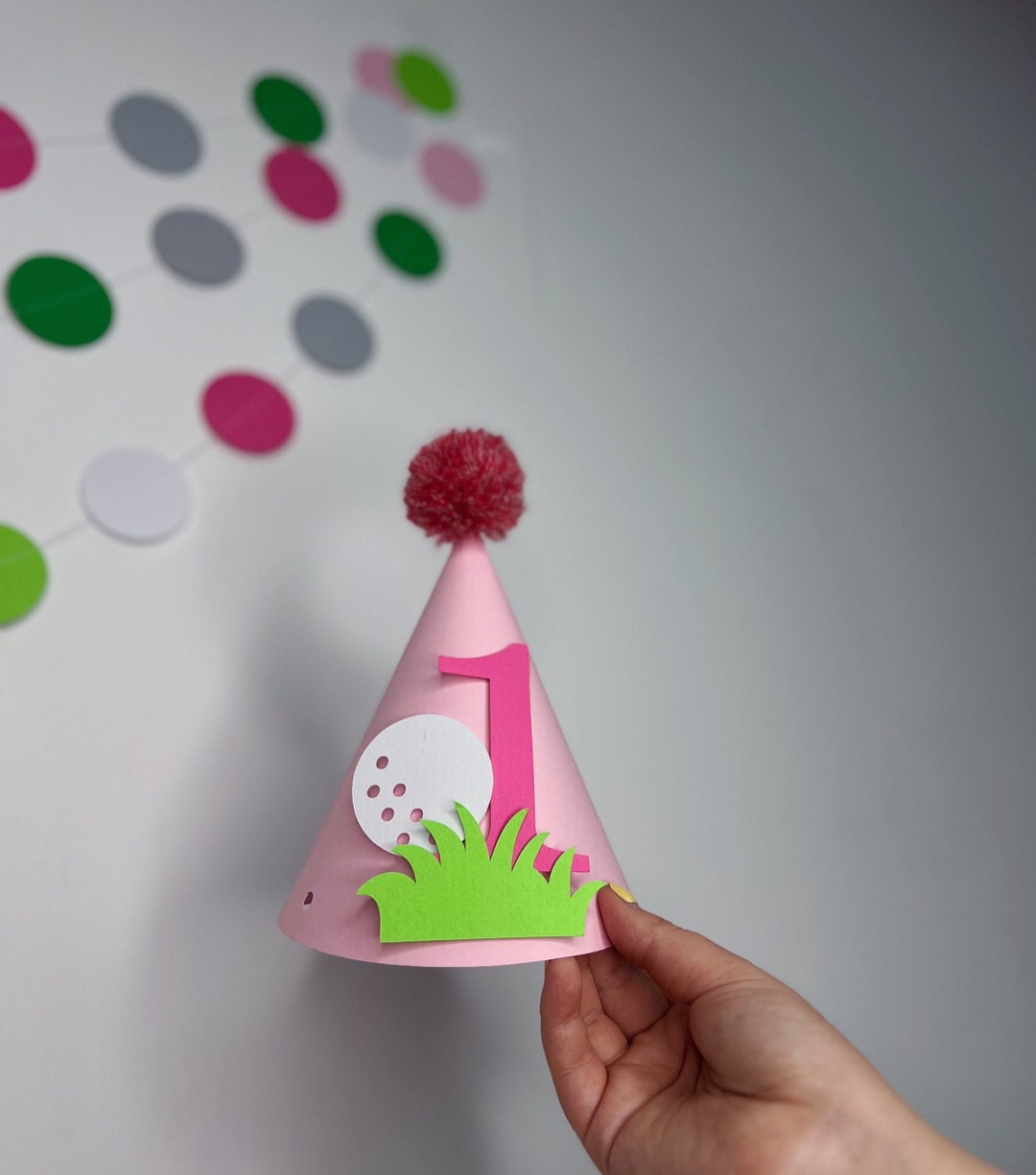 Pink Girl Golf Party Hat, Hole in One First Birthday, Golf Birthday ...