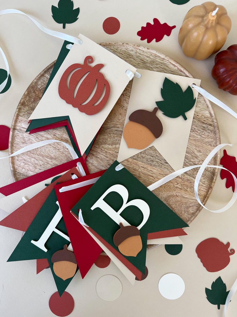 Autumn Birthday Banner, Fall Themed Decorations, Pumpkin and Leaves ...