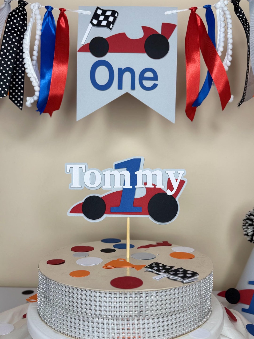 Personalized Fast One Cake Topper, Racecar Birthday Decoration With ...