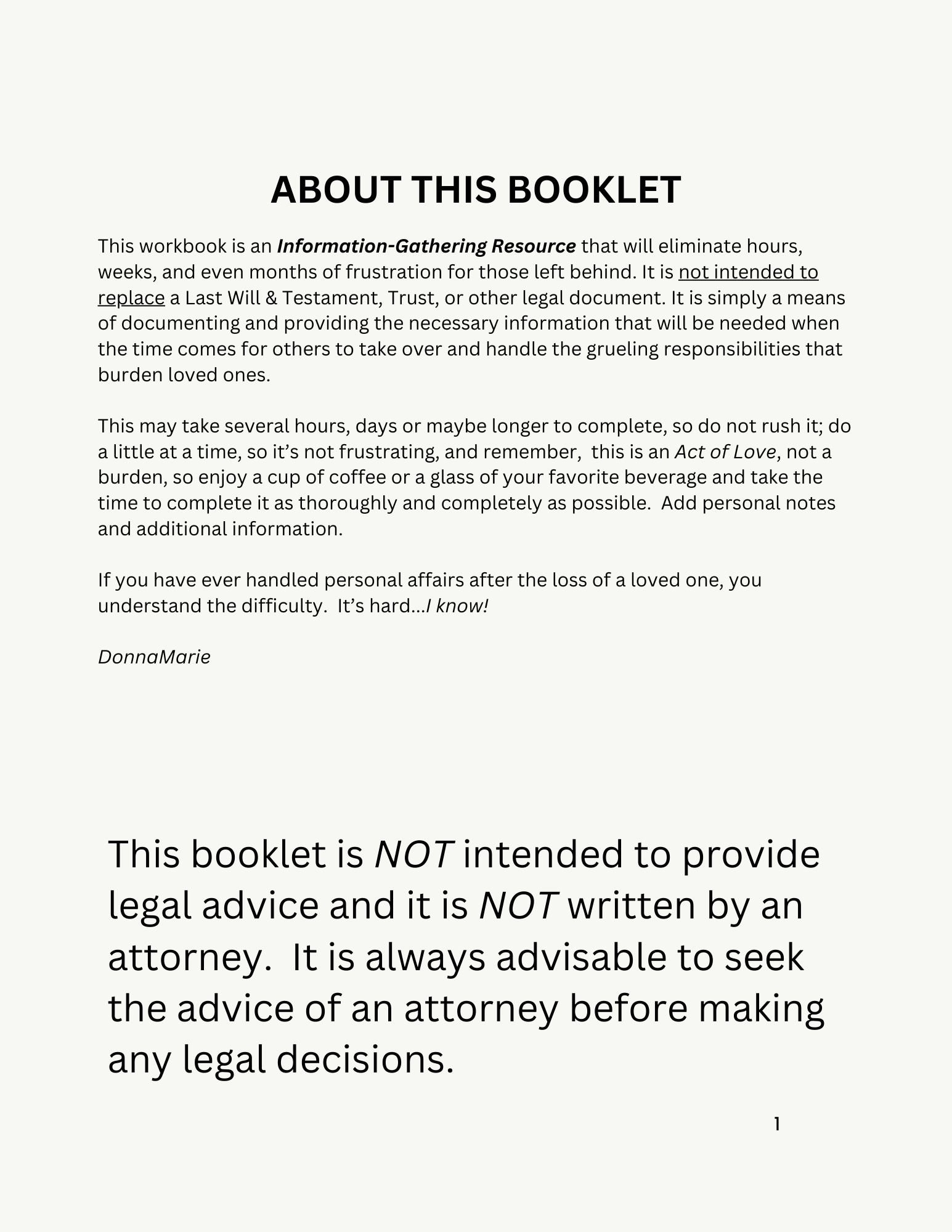 Legacy Workbook Planner; Estate Planning Information Gathering ...