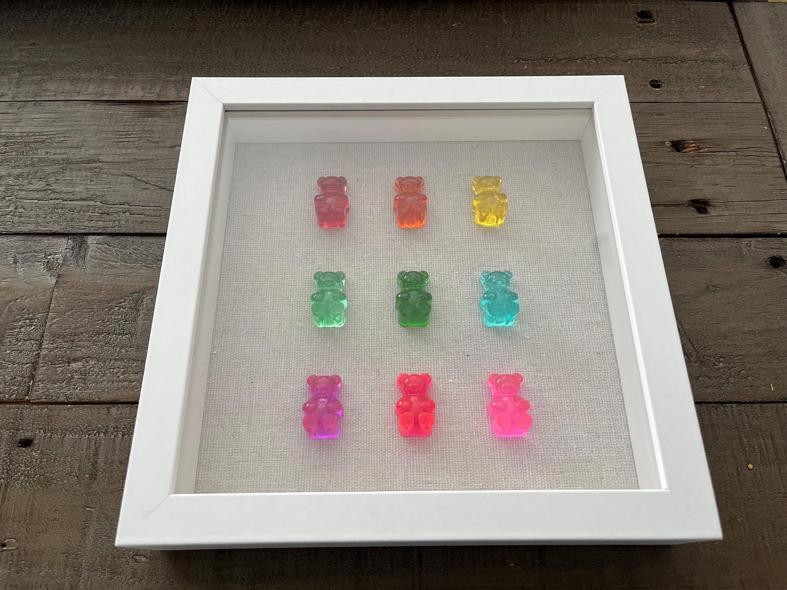 Rainbow Gummy Bear Resin Shadow Box Art, Handmade (8”x8”) - Etsy