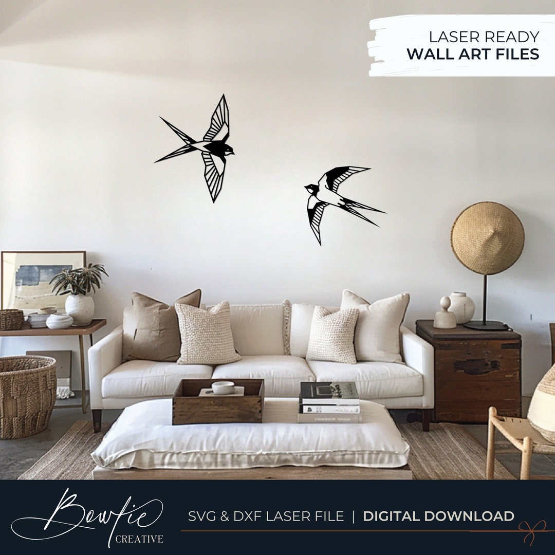 Geometric Swallows Wall Art | SVG DXF | Home Decor | Acrylic Laser Cut File | Bird Art Template ...