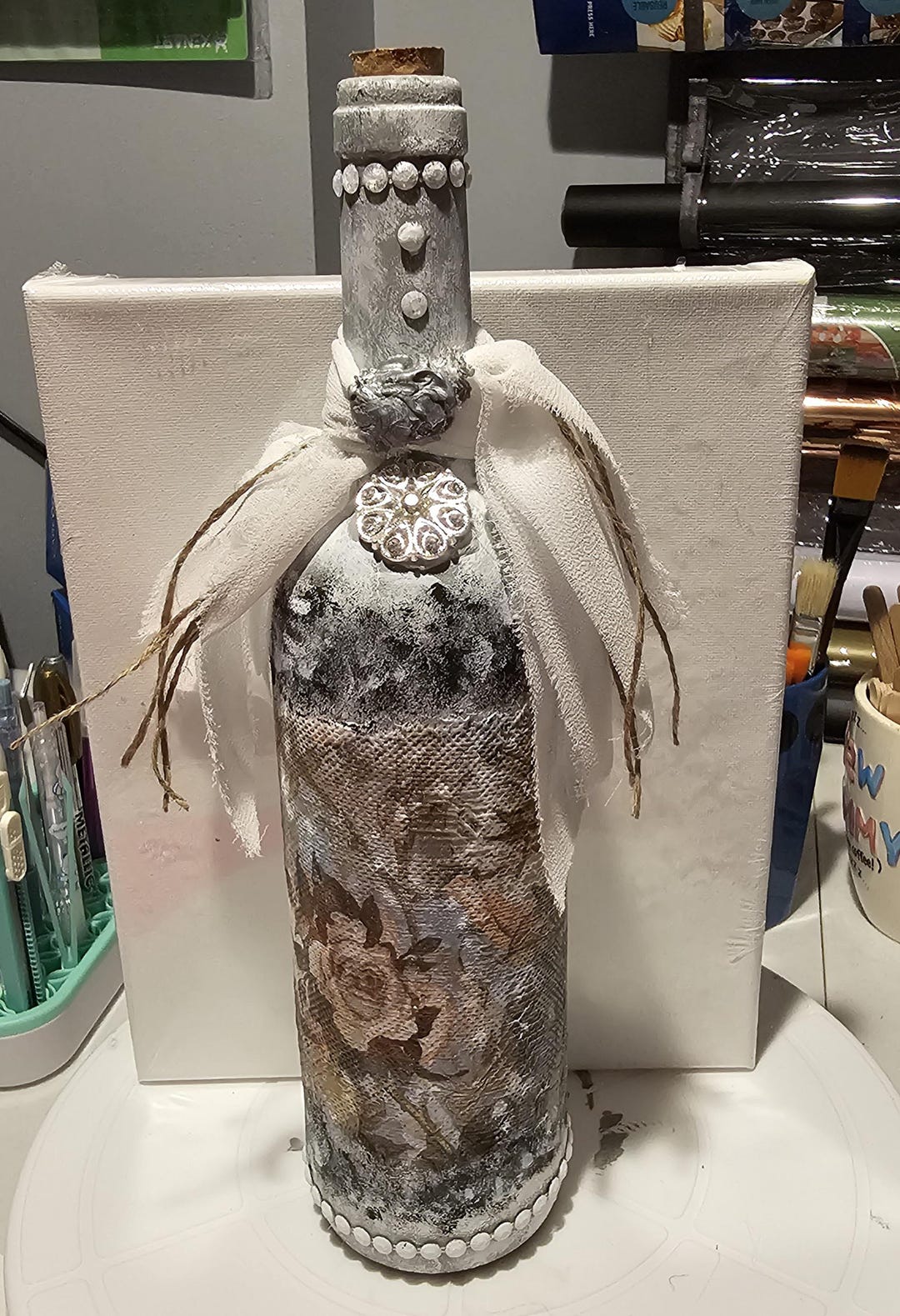 Beautiful French Baroque Style Wine Bottle [empty] Silver, Black, Grey ...