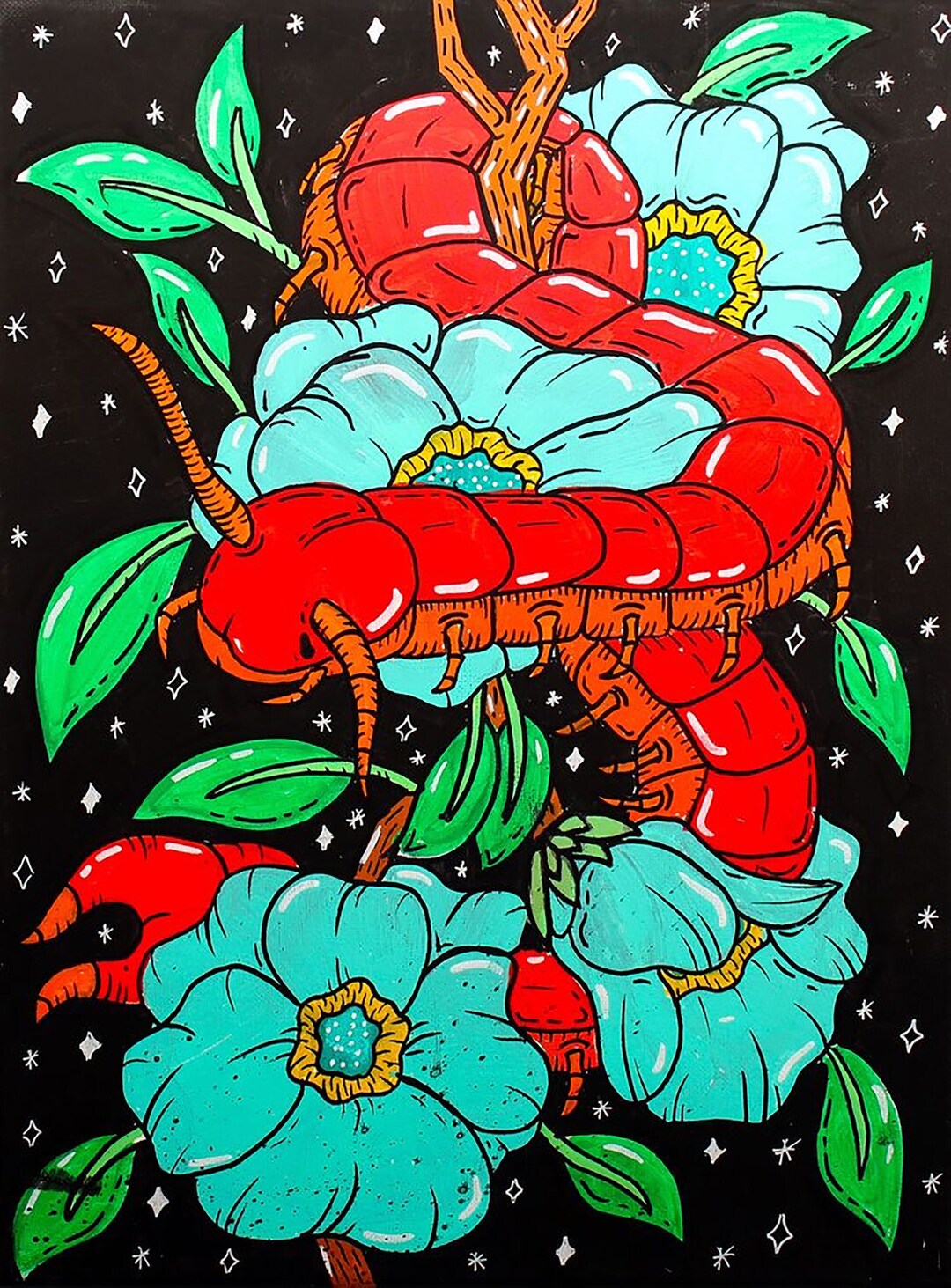 Centipede and Flowers - Etsy