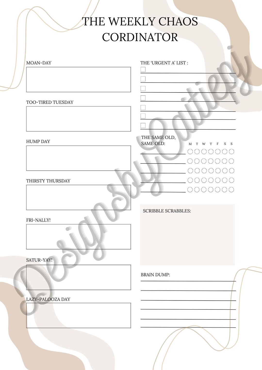 Witty Printable Weekly Planner | Undated | Instant Download - Etsy