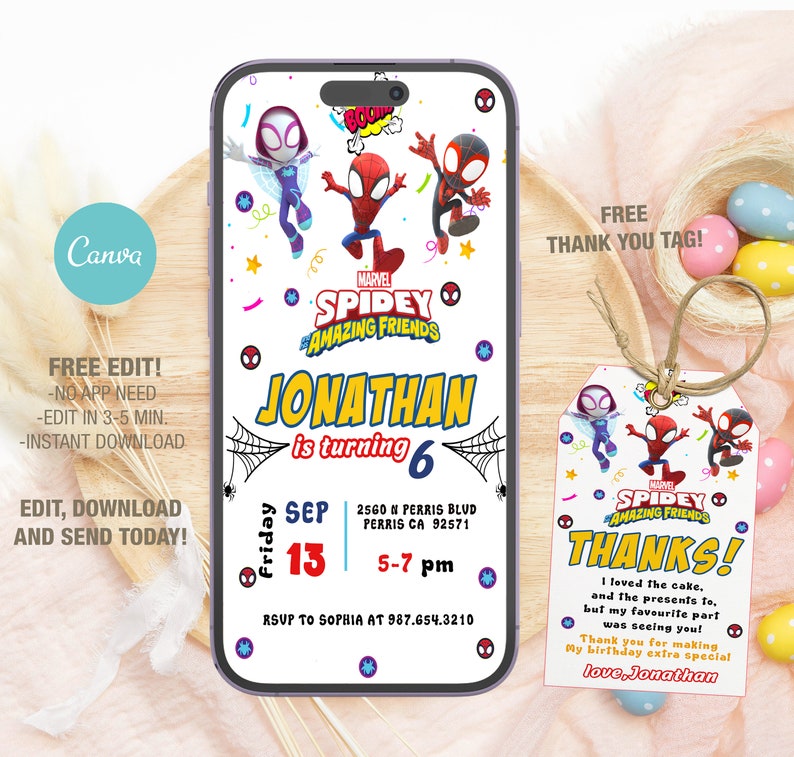 Editable Spidey and His Amazing Friends Birthday Invitation Template ...