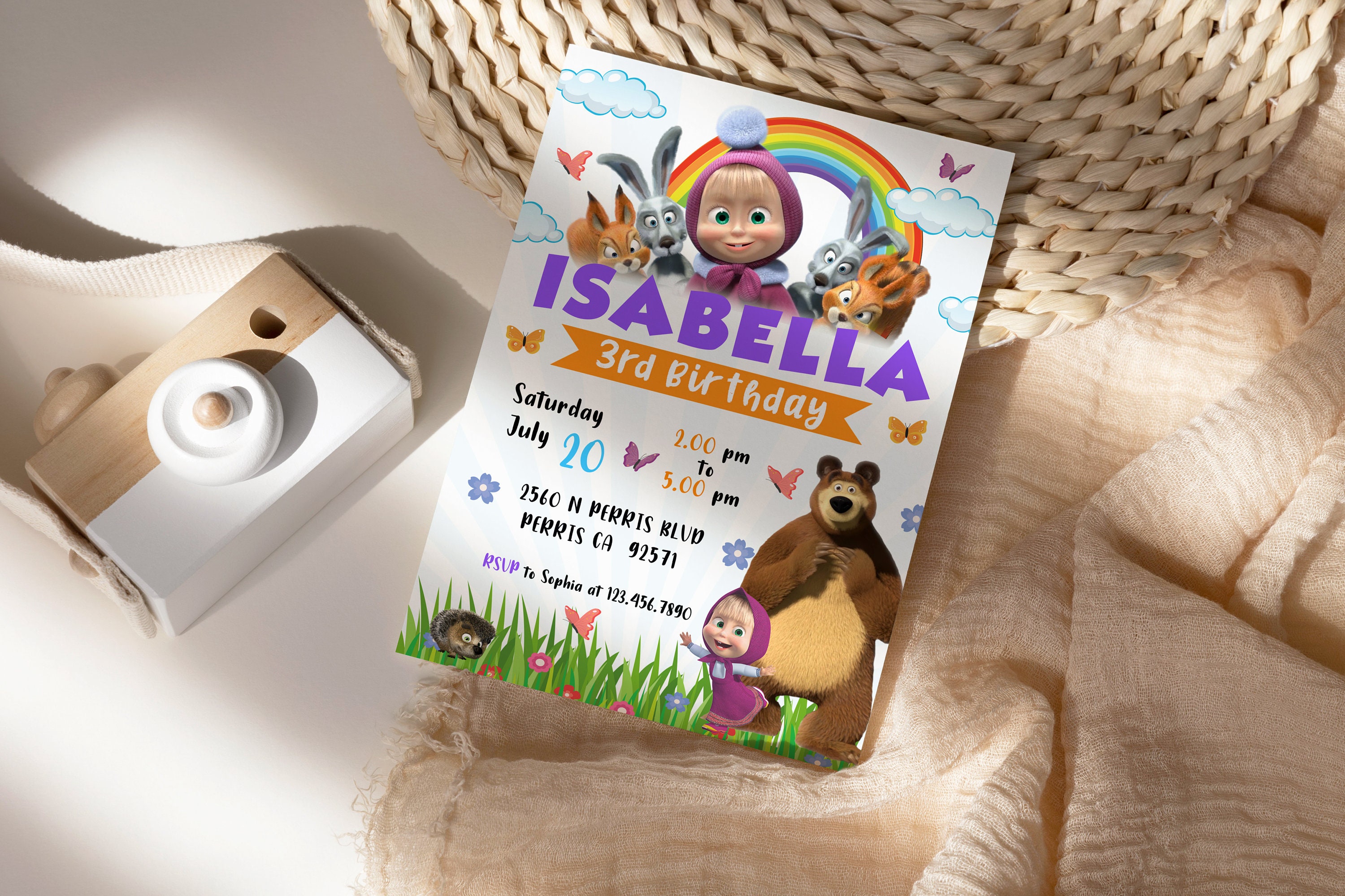 Editable Masha and the Bear Birthday Invitation Template, Printable ...