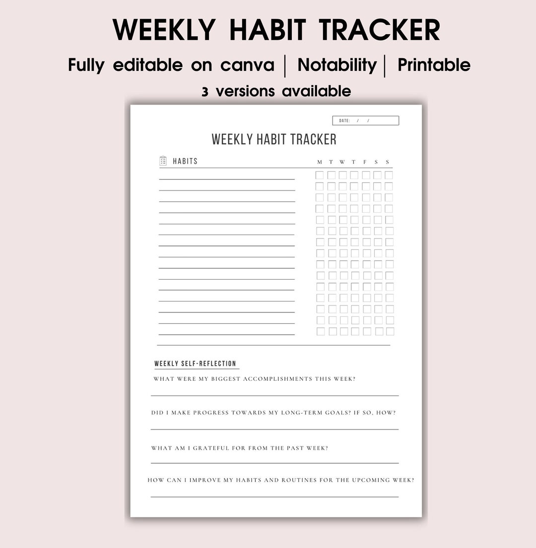 Weekly Habit Tracker Printable , A4 Instant Download Weekly Habit ...