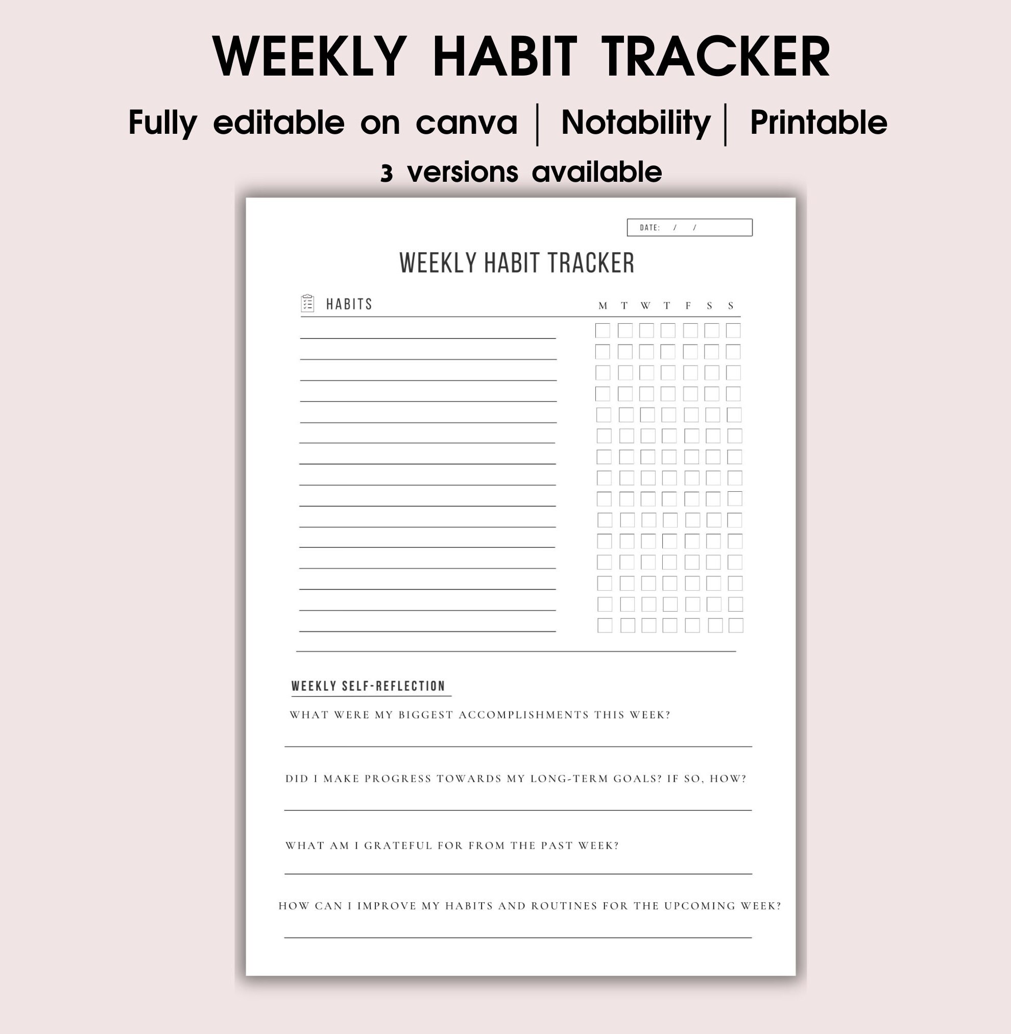 Weekly Habit Tracker Printable , A4 Instant Download Weekly Habit ...