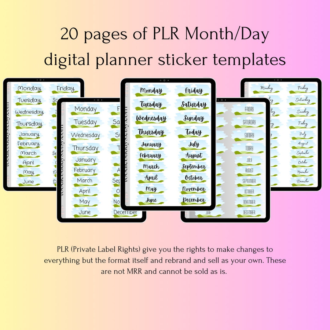 20 Pages of Month/day Digital Planner Sticker Templates With PLR - Etsy