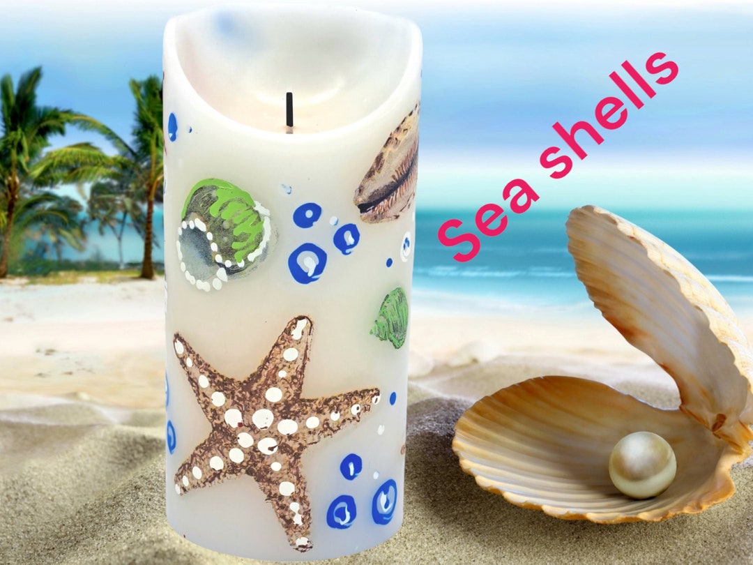 Seashell LED Pillar Candle: Beachy Flameless Candle With Timer - Etsy