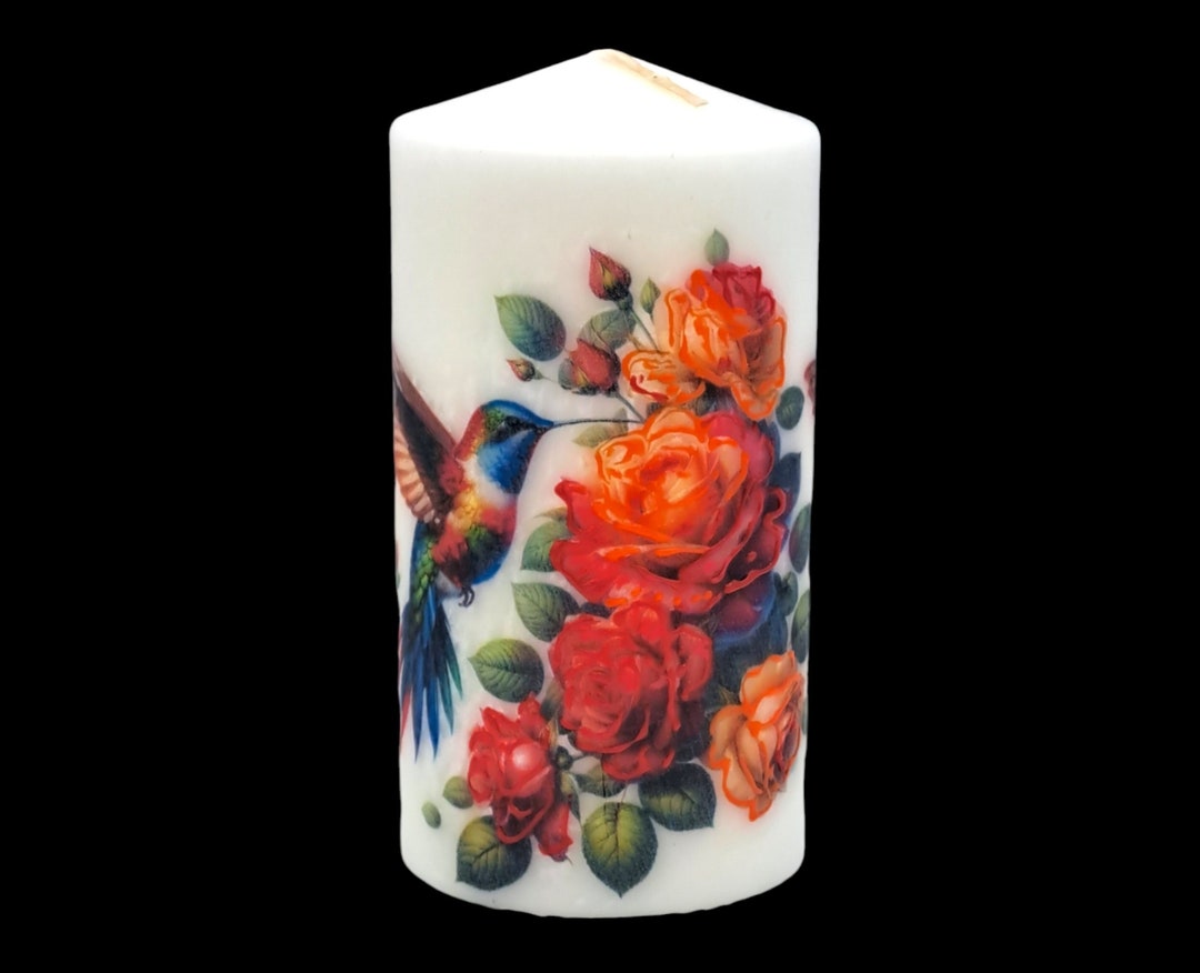 Hummingbirds Candle Pillar Candle With Hummingbirds and Roses Real Wax ...
