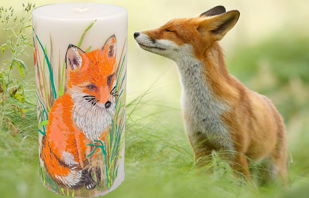 Handpainted Fox Candle: Unscented Decoupage Pillar, Spring Decor - Etsy